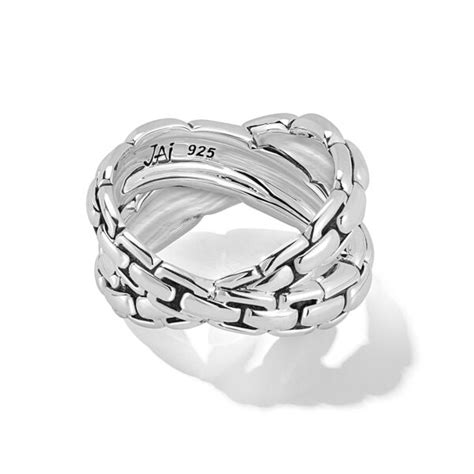 Jai Sterling Silver Graduated Criss Cross Box Chain Ring Diamond Source Jewelers