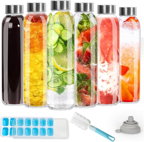 Hyckee 6 Pack 500ml Glass Water Bottles With Airtight Leakproof Metal