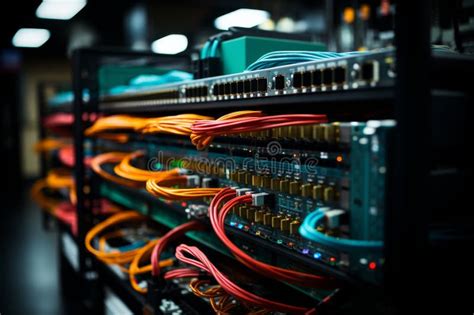 Multiple Ethernet Cables Connected To Server Rack In Data Center For