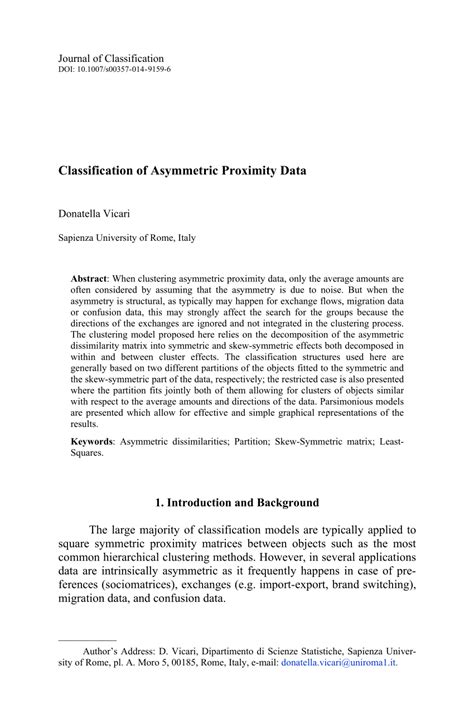 Pdf Classification Of Asymmetric Proximity Data