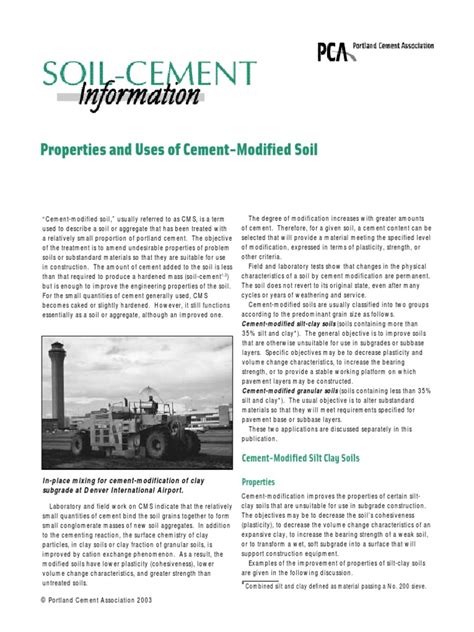 Pca Soil Properties And Uses Of Cement Modified Soil Pdf Pdf Road
