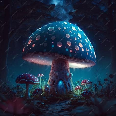 Premium Ai Image Magic Mushroom In The Night