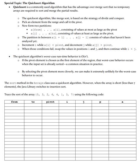 Solved Complete The Tracing Table For The Quicksort