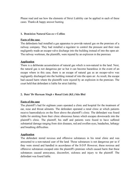 Strict Liability Cases Please Read And See How The Elements Of Strict