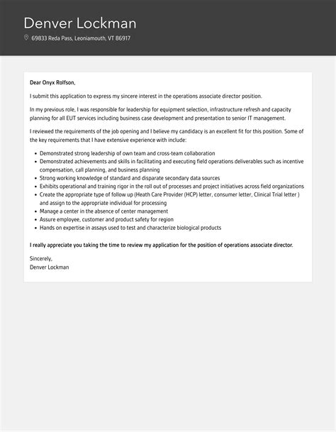 Operations Associate Director Cover Letter Velvet Jobs