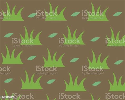 Simple Seamless Pattern Background With Grass And Leaf Shapes Stock
