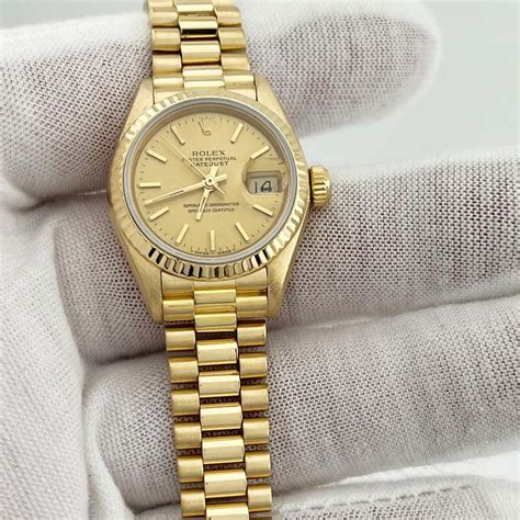 Rolex Ladies Datejust President 6917 18k Yellow Gold Black Dial 26mm