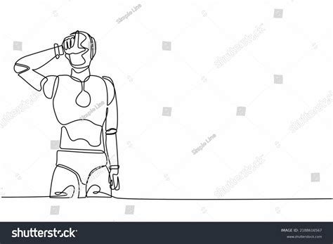 Continuous One Line Drawing Robot Standing Stock Vector Royalty Free