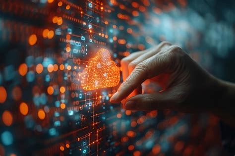 Futuristic Cloud Computing Concept With Hand Reaching Towards Digital Interface Premium Ai