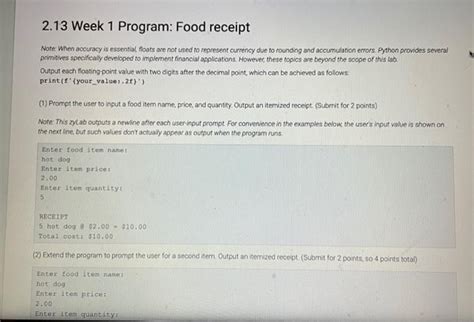 Solved 213 Week 1 Program Food Receipt Note When Accuracy
