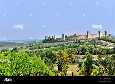 Monteriggioni With Its Complete Town Wall And Watch Towers Of The