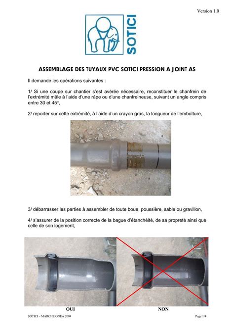 Assemblage Des Tuyaux Pvc Sotici Pression A Joint As