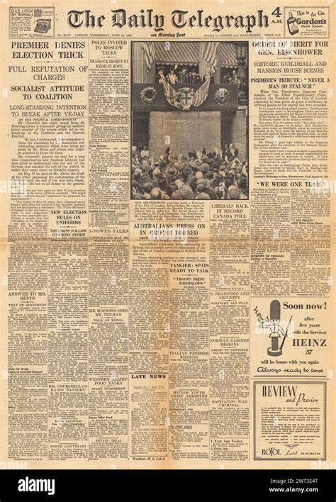1945 The Daily Telegraph Front Page Reporting Churchill Denies Election