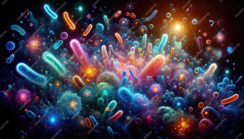 Premium Photo A Vibrant Depiction Of Microscopic Life Showcasing A