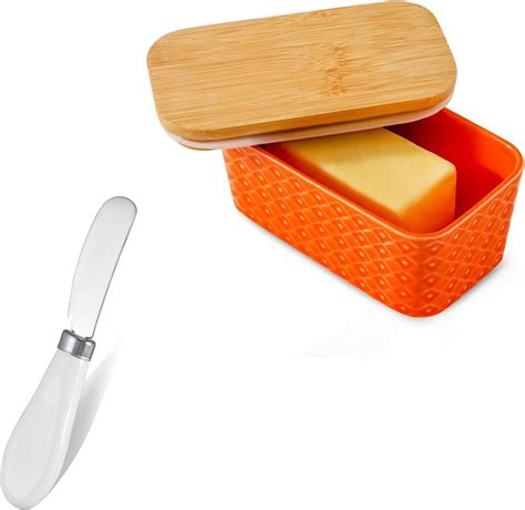 Hasense Orange Butter Dish With Lid For Countertop And