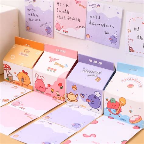 Cartoon 200 Sheets Milk Cute Notepad Note Book Massage Notes Removable Boxed Paper Message