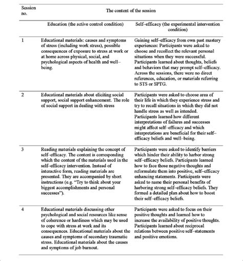 The Content Of Self Efficacy Intervention And Active Control Download Scientific Diagram