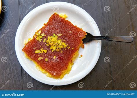 Arabic Traditional Dessert Knefe Or Kunafe Konafa On Plate With