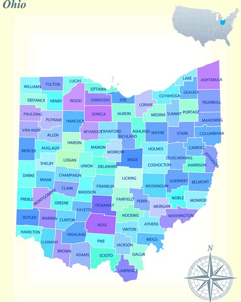 Printable Ohio County Map With Cities 1412x1436