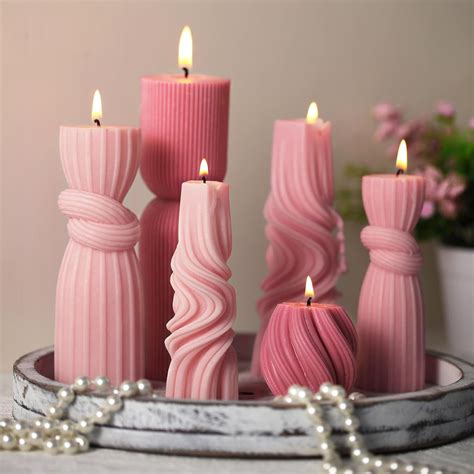 Threlaco 6 Pcs Pink Pillar Candles Decorative Modern