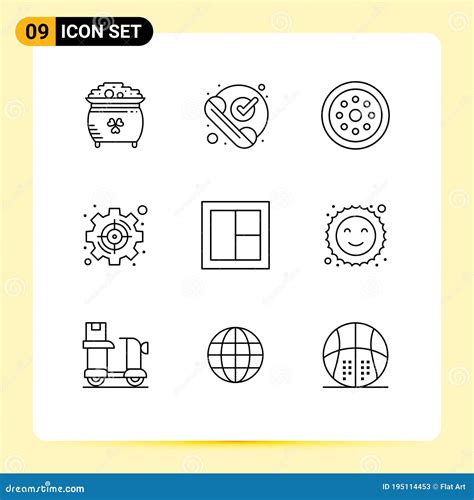 Editable Vector Line Pack Of 9 Simple Outlines Of Set Goal Phone Smart Protection Stock