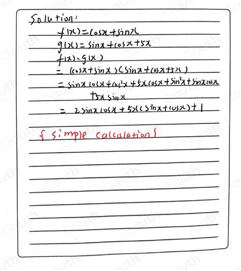 solved given f x cos x sin x and g x sin x cos x 5x find the