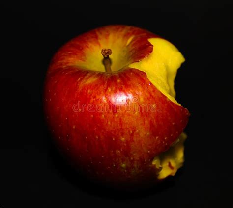 Partially Eaten Red Apple On Black Background Stock Image Image Of
