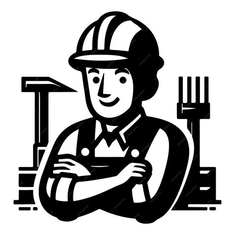 Caricatura De Un Hombre Trabajador Simple Con Un Constructor De Herramientas Logotipo De