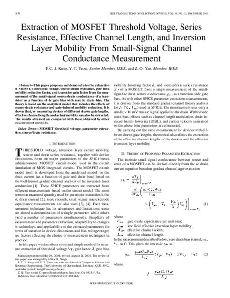 Pdf Extraction Of Mosfet Threshold Voltage Series Resistance