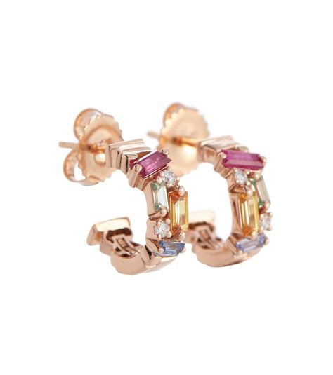 Ella Rainbow 18kt Rose Gold Earrings With Diamonds And Sapphires In