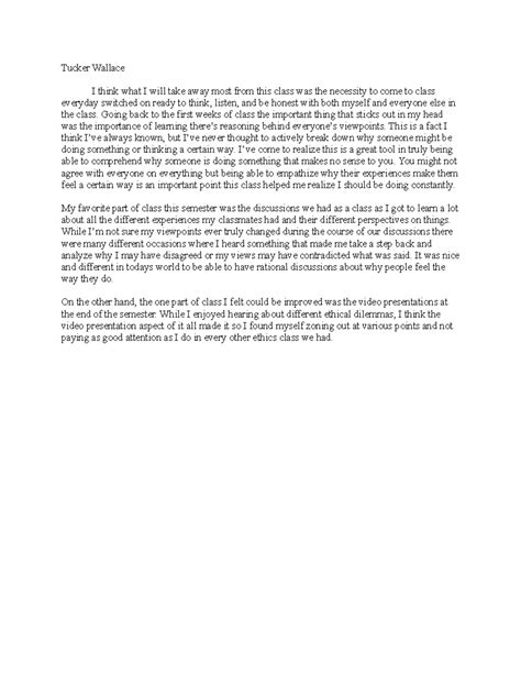 Ethics Reflection Summary Of Learnings From The Course Tucker