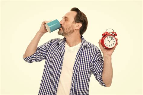 Waking Up Refreshed And Energized Bearded Mature Man Drinking Coffee