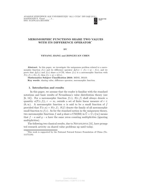 Pdf Meromorphic Functions Share Two Values With Its Difference Operator