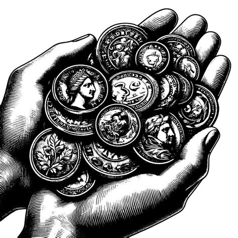 Ancient Coins In Black And White Illustration Vector Generative Ai