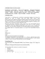 Exploring Visual Basic IDE Development Environment And History Course Hero