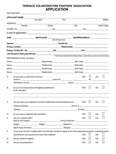 Volunteer Firefighter Application Form Pdf Firefighter Business
