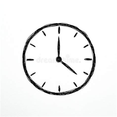 Simple Line Drawing Of An Analog Clock Showing A Slightly Irregular Circular Shape The Stock