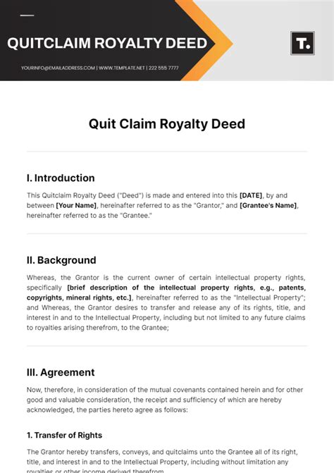 Free Quit Claim Royalty Deed Template To Edit Online