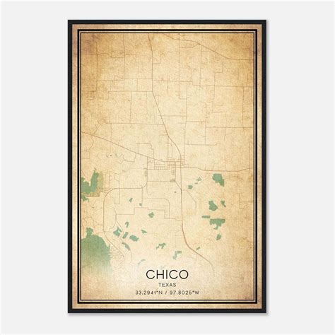 Vintage Chico Texas Map Poster Chico Tx City Road Wall Art Print