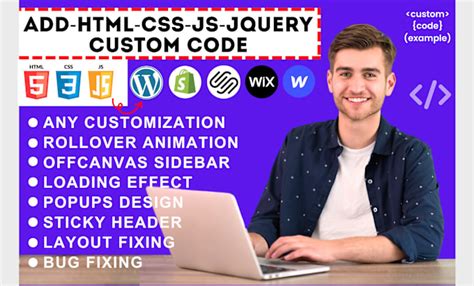 Add Custom Html Css And Js Code To Squarespace Shopify And Wordpress Website By Sddesign98