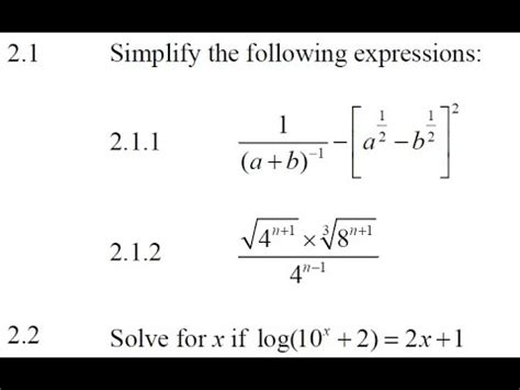 Mathematics N Simplify Exponents And Logarithms Exams Mathszoneafricanmotives YouTube