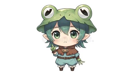 Lindo Personaje De Anime Con Un Sombrero De Rana Aislado Sobre Fondo
