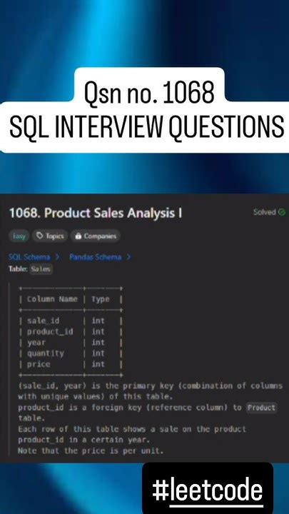 Q 1068 Sql Interview Question And Answer Leetcode Coding