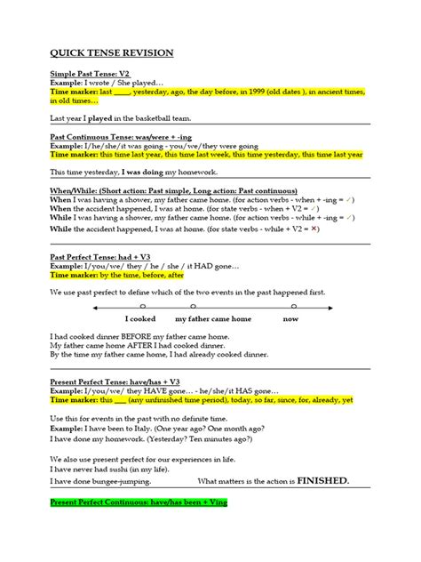 Grammar Notes Tenses Pdf