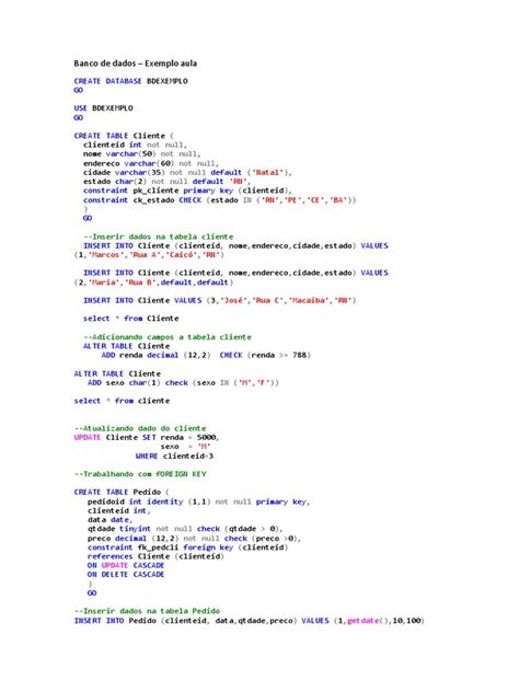 Banco De Dados Exemplo Aula 2 Pdf