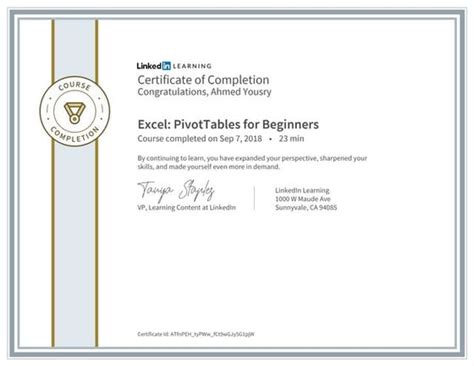 certificate of completion learning excel 2016 ppt