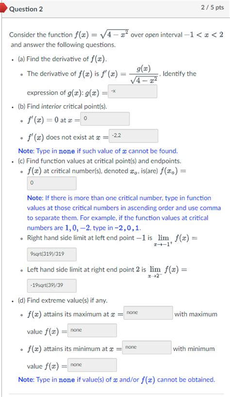 Solved Consider The Function Fx4−x2 Over Open Interval −1