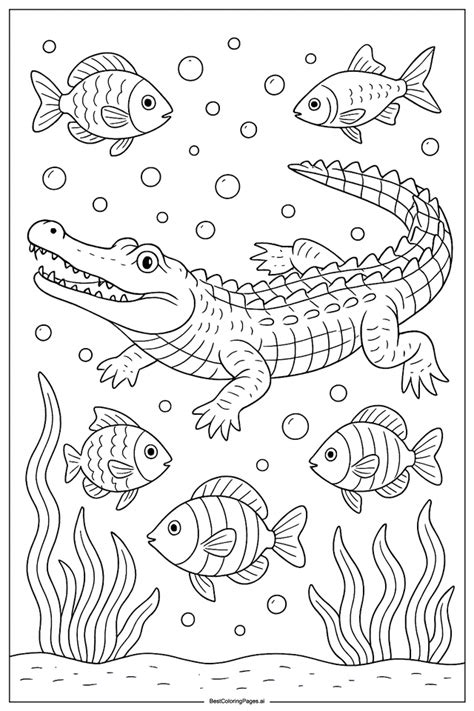 Crocodile Under Water Coloring Page Free Printable Bestcoloringpages Ai