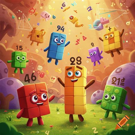 Cartoon Number Block Characters With Faces And Limbs Float And Stand In