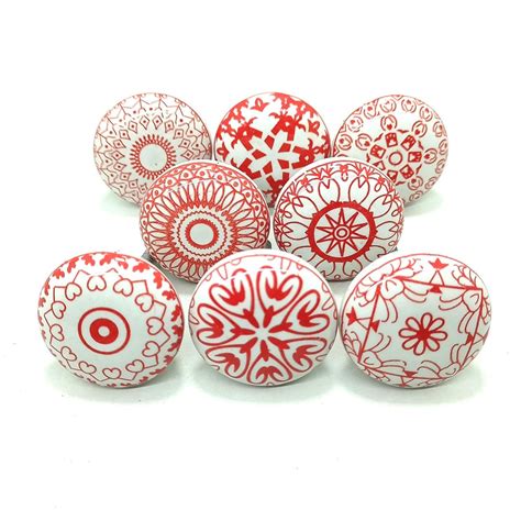 Red And White Flat Ceramic Knobs Kitchen Cabinet Drawer Knobs Hardware Knobs Drawer Pulls